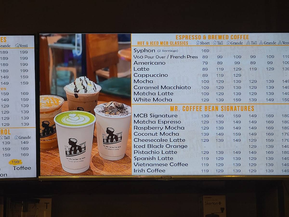 Menu at Mr. Coffee Bean cafe, Laoag City