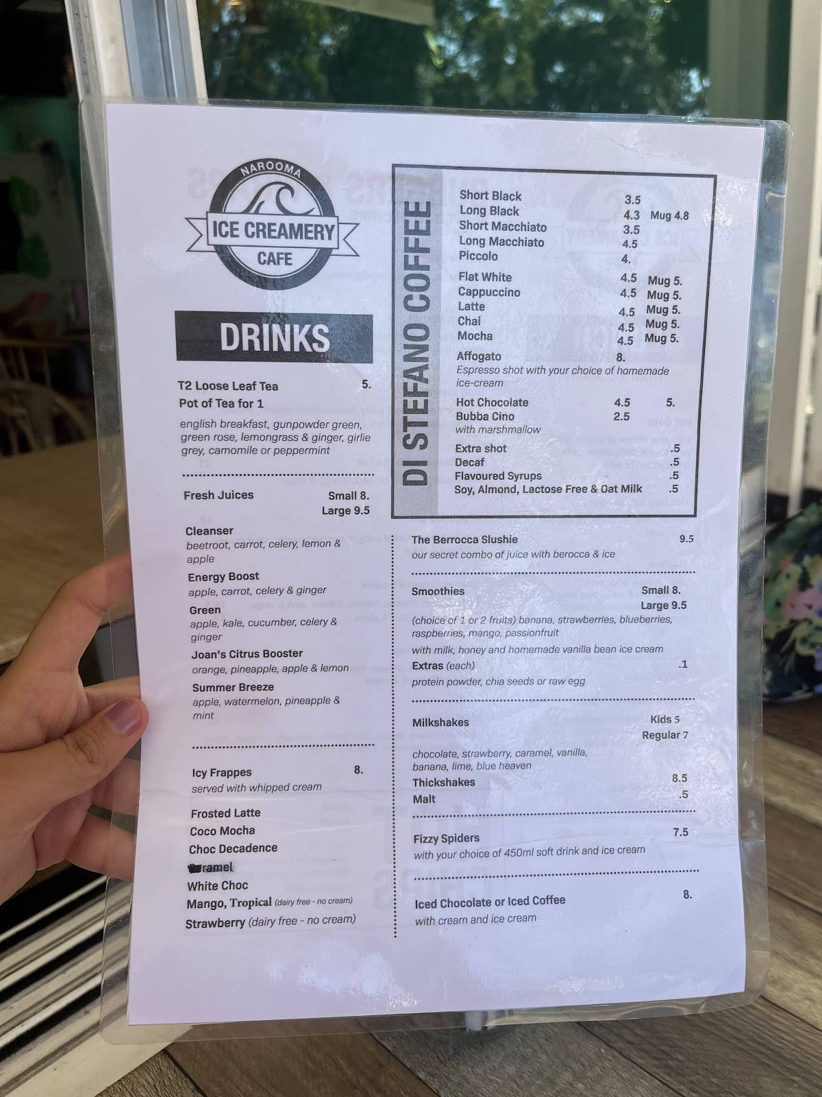 Menu at Narooma Ice Creamery Cafe, Narooma