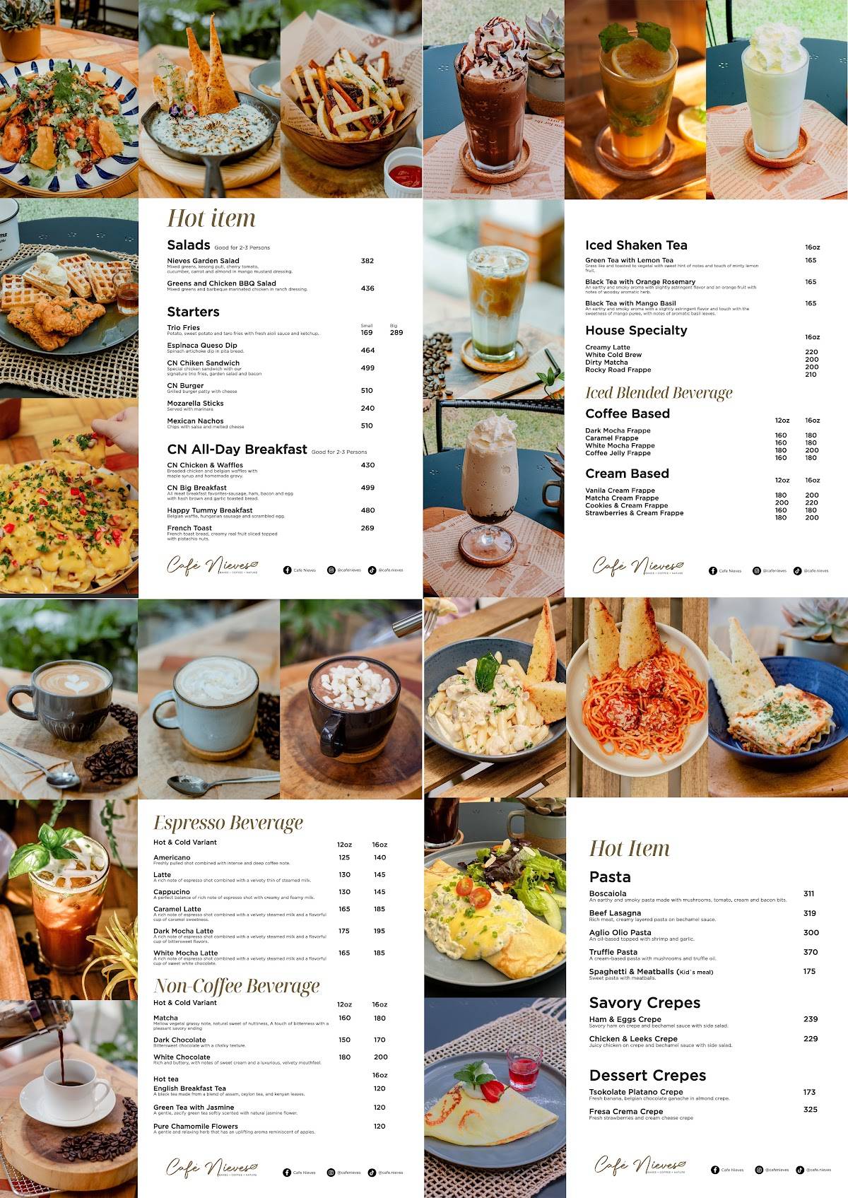 Menu at Cafe Nieves, San Mateo
