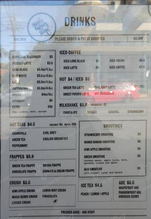 Menu at Cafe Once Upon a Time, West Ryde