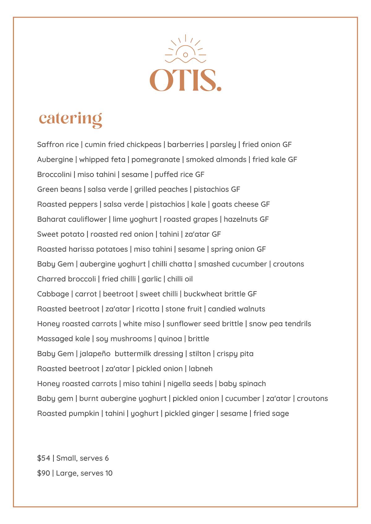Menu at Otis cafe, Kiama