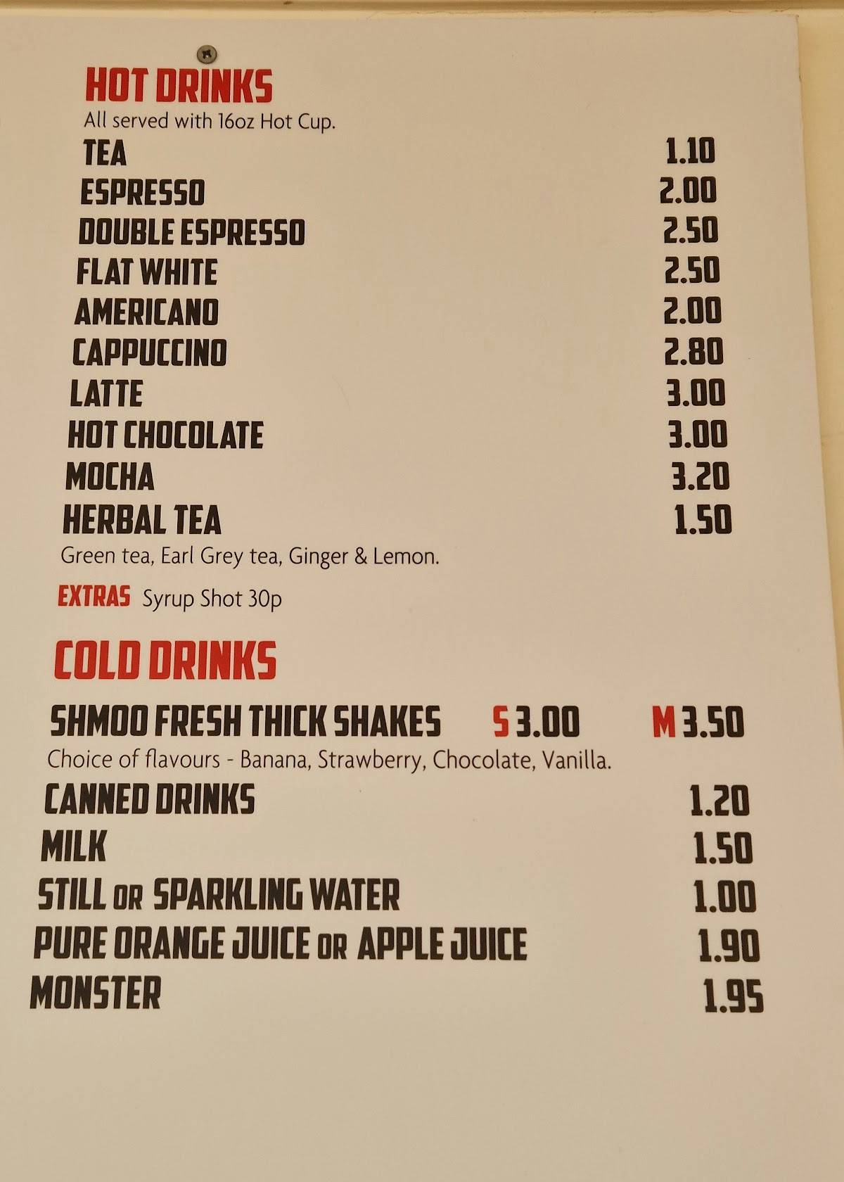 Menu at P&R Cafe, Aldershot