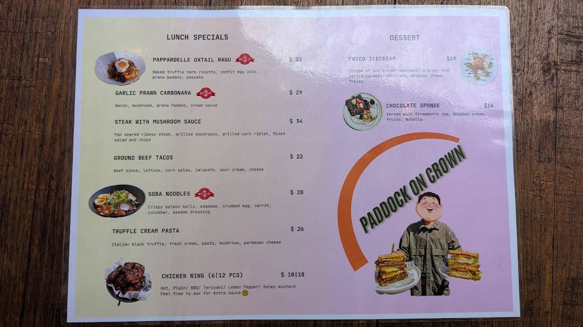 Menu at Paddock on Crown cafe, Surry Hills