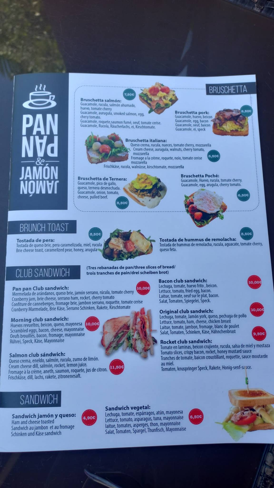 Menu at Pan Pan & Jamón Jamón cafe, La Sabatera