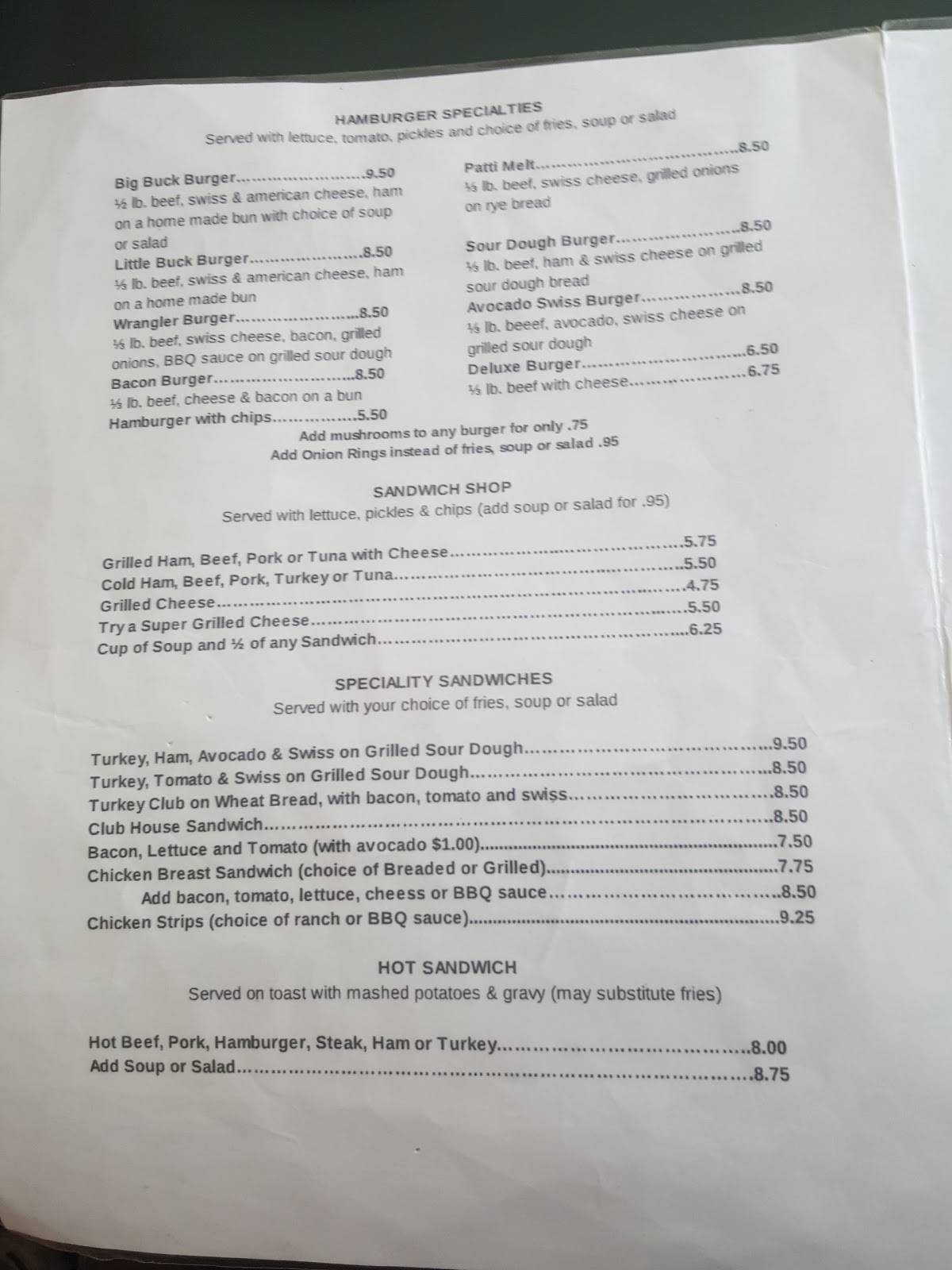 Menu at Parowan Cafe, Parowan