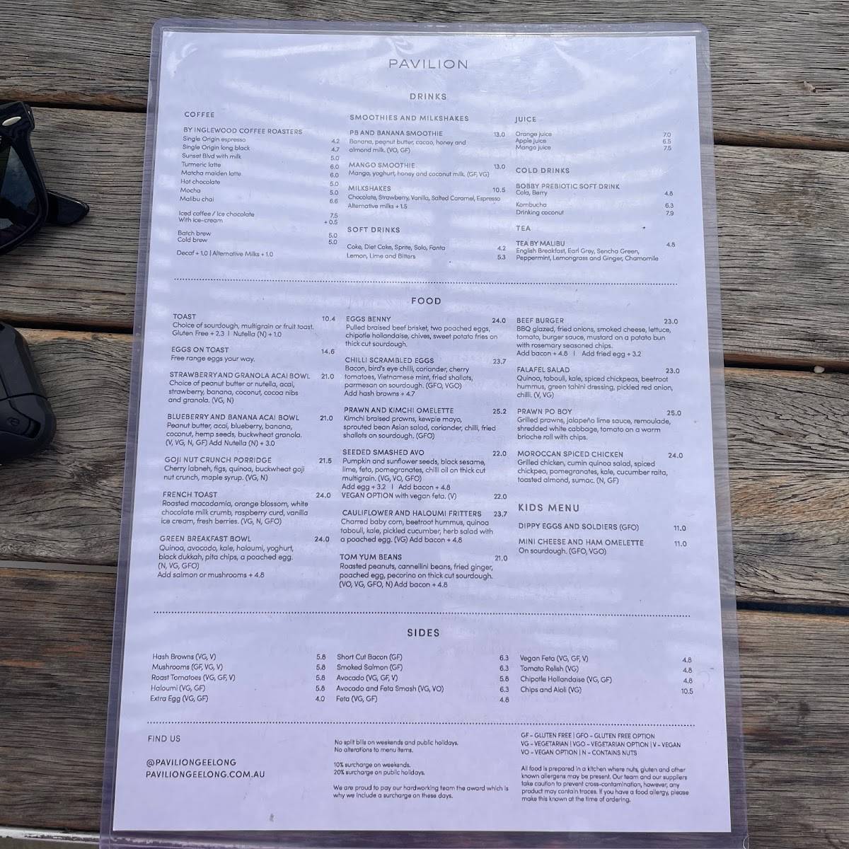 Menu at Pavilion Geelong pub & bar, Geelong