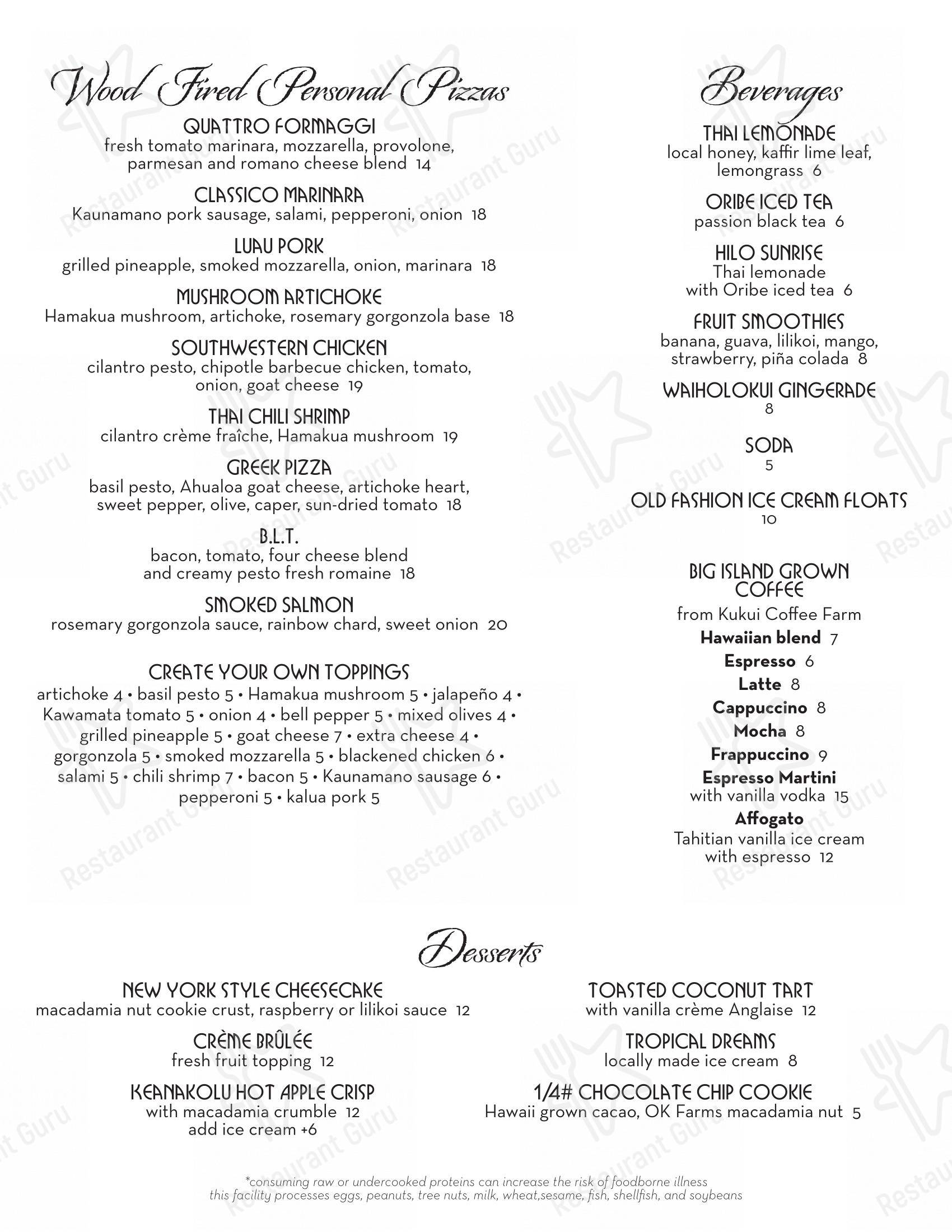 Menu at Cafe Pesto Hilo Bay, Hilo
