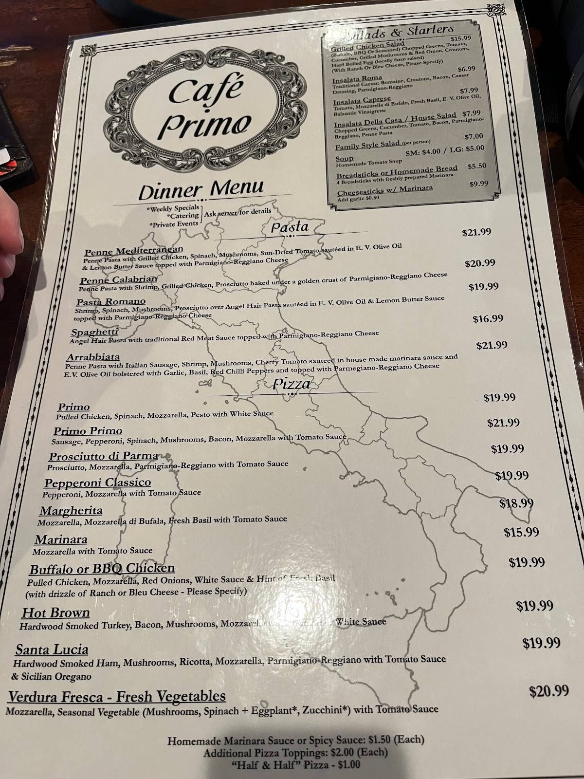 Menu at Cafe Primo, Bardstown