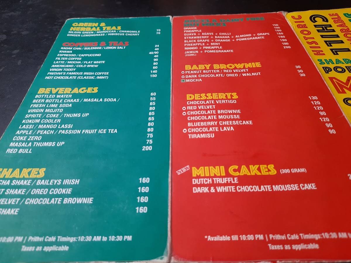 Menu at Prithvi Cafe, Mumbai, 20