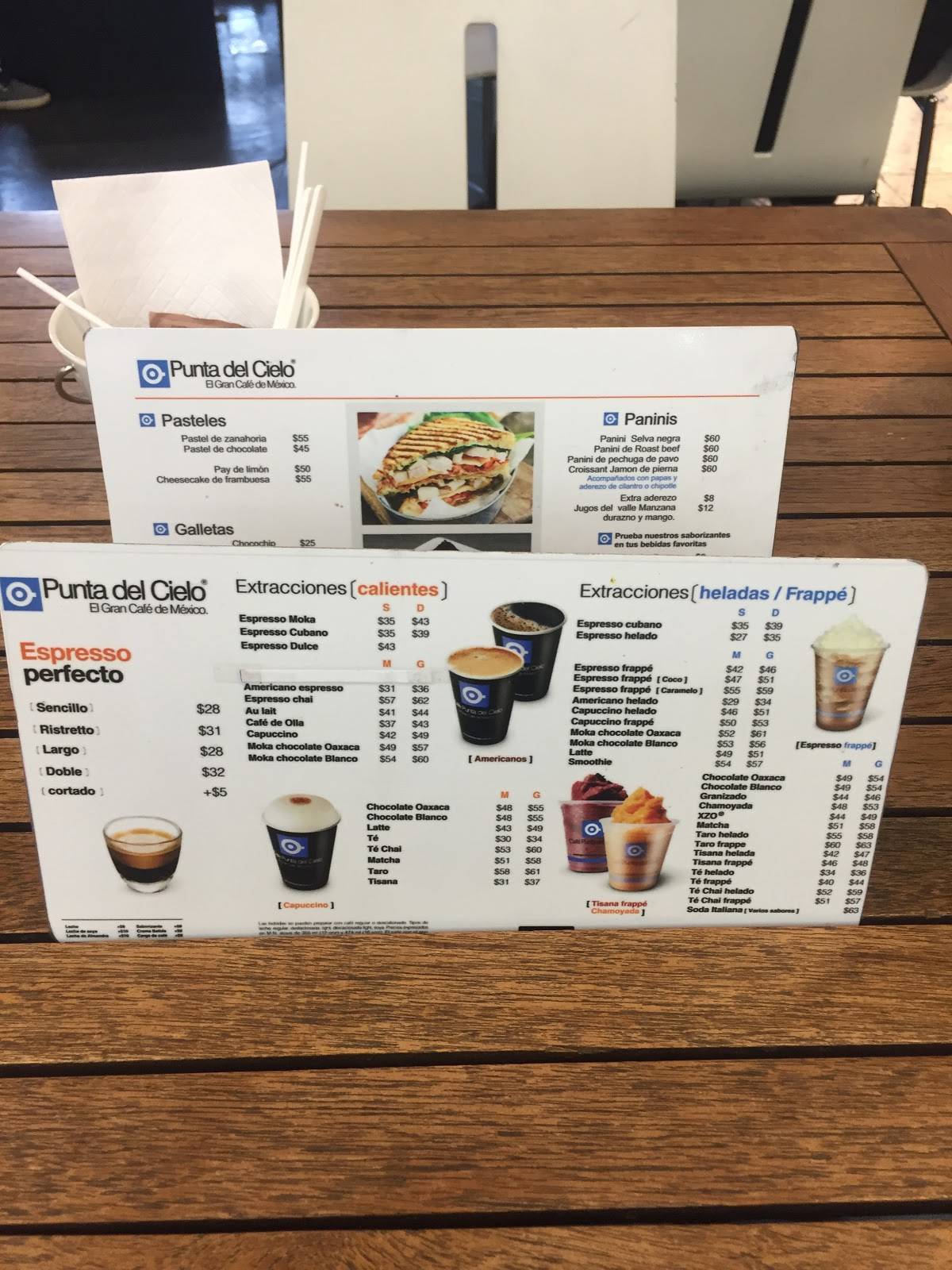 Carta de Café Punta del Cielo, Guadalajara, Av. Chapultepec Sur 198