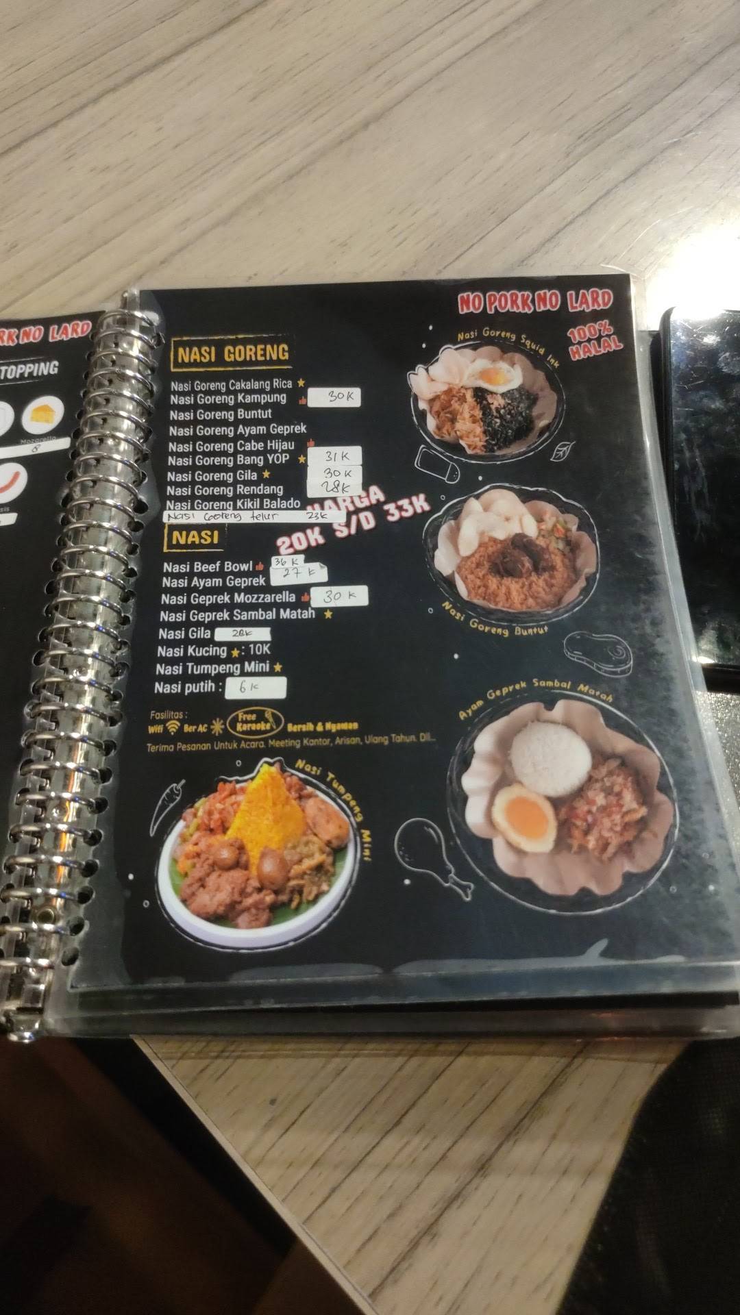 Menu at ROPANGYOP PEMUDA cafe, East Jakarta