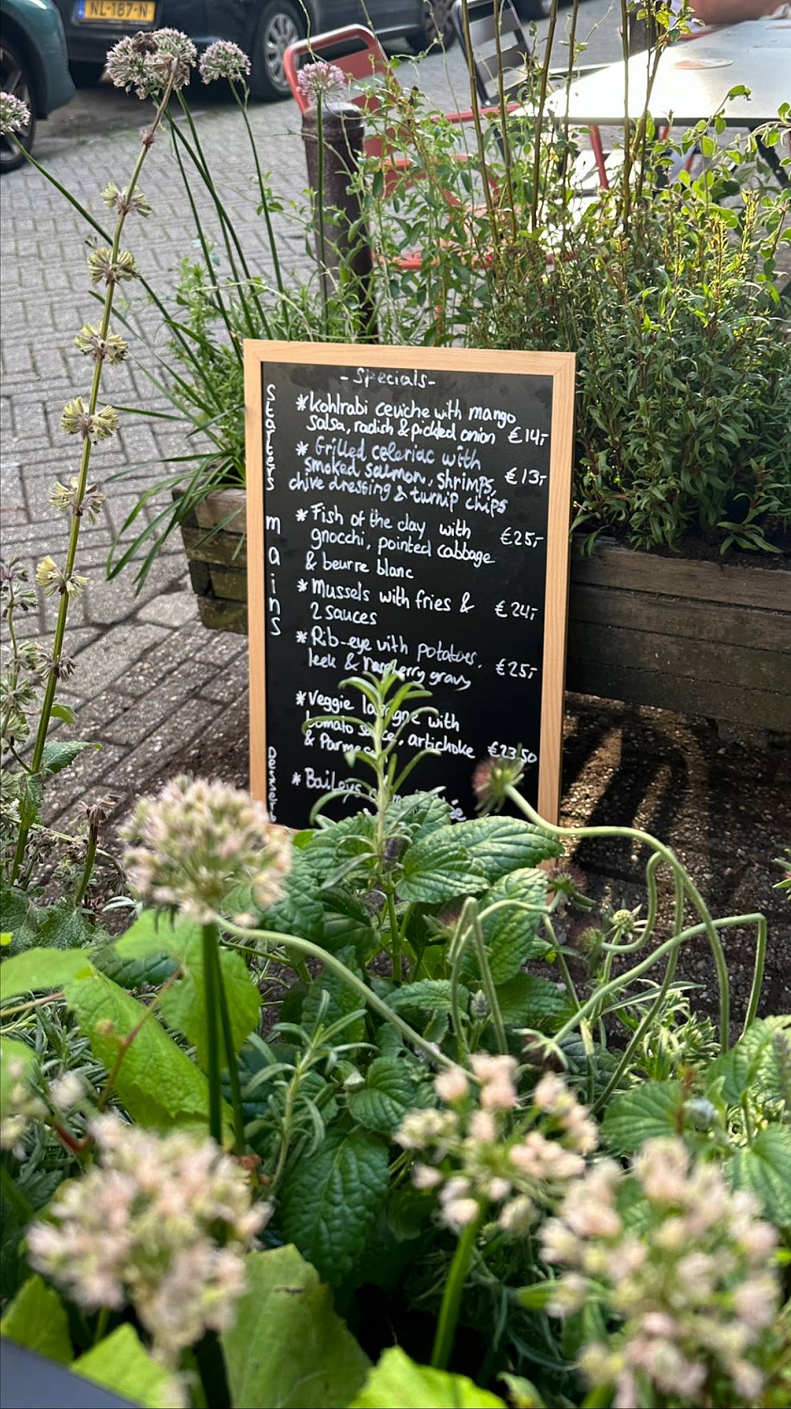 Menu at De Reiger, Amsterdam