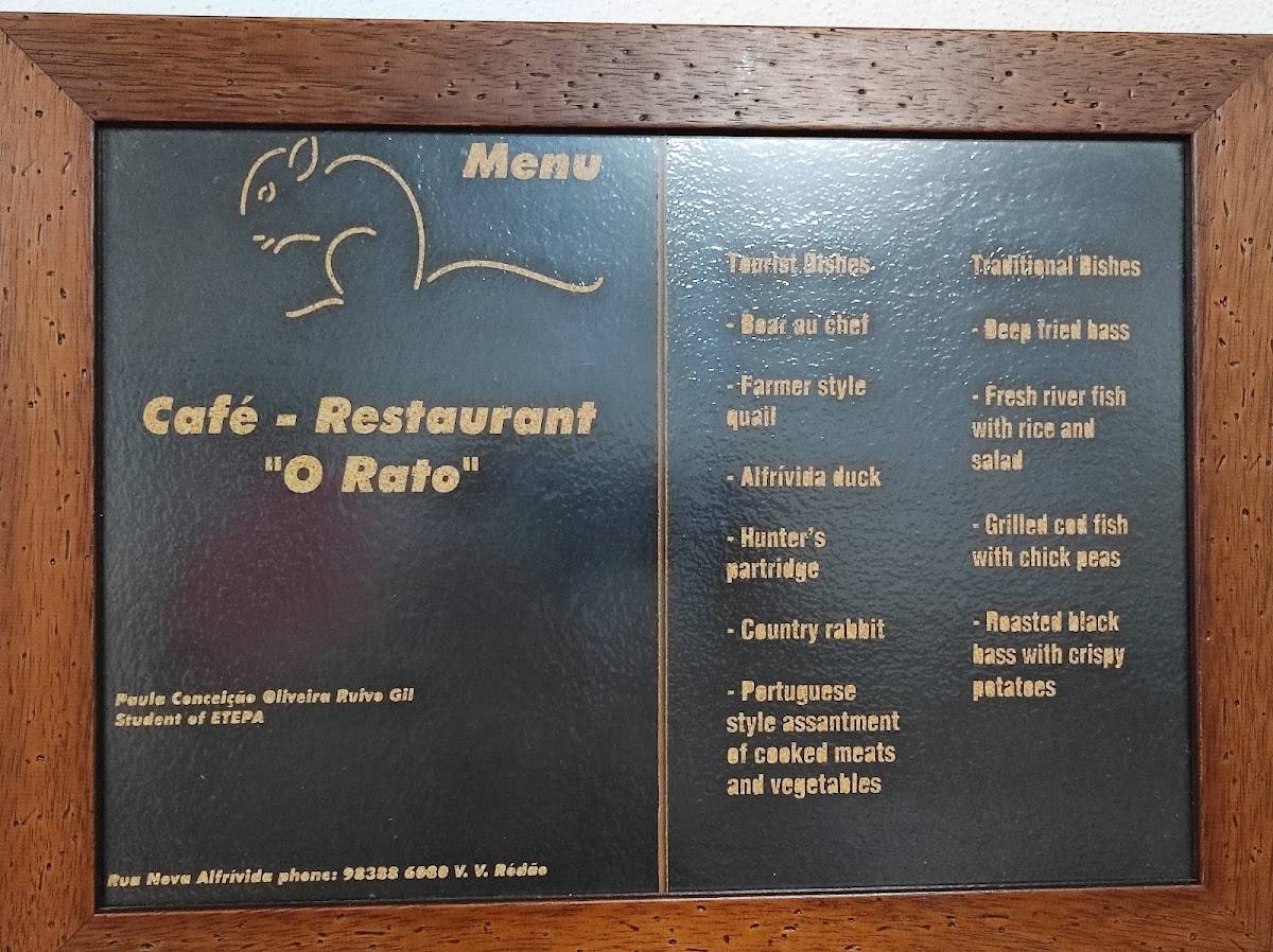Menu at Café Restaurante O Rato, Portugal