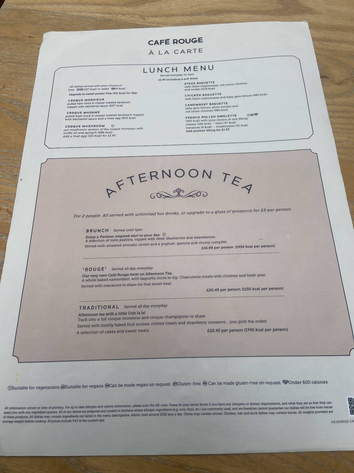 Menu at Café Rouge - Center Parcs Whinfell restaurant, Brougham, Center ...