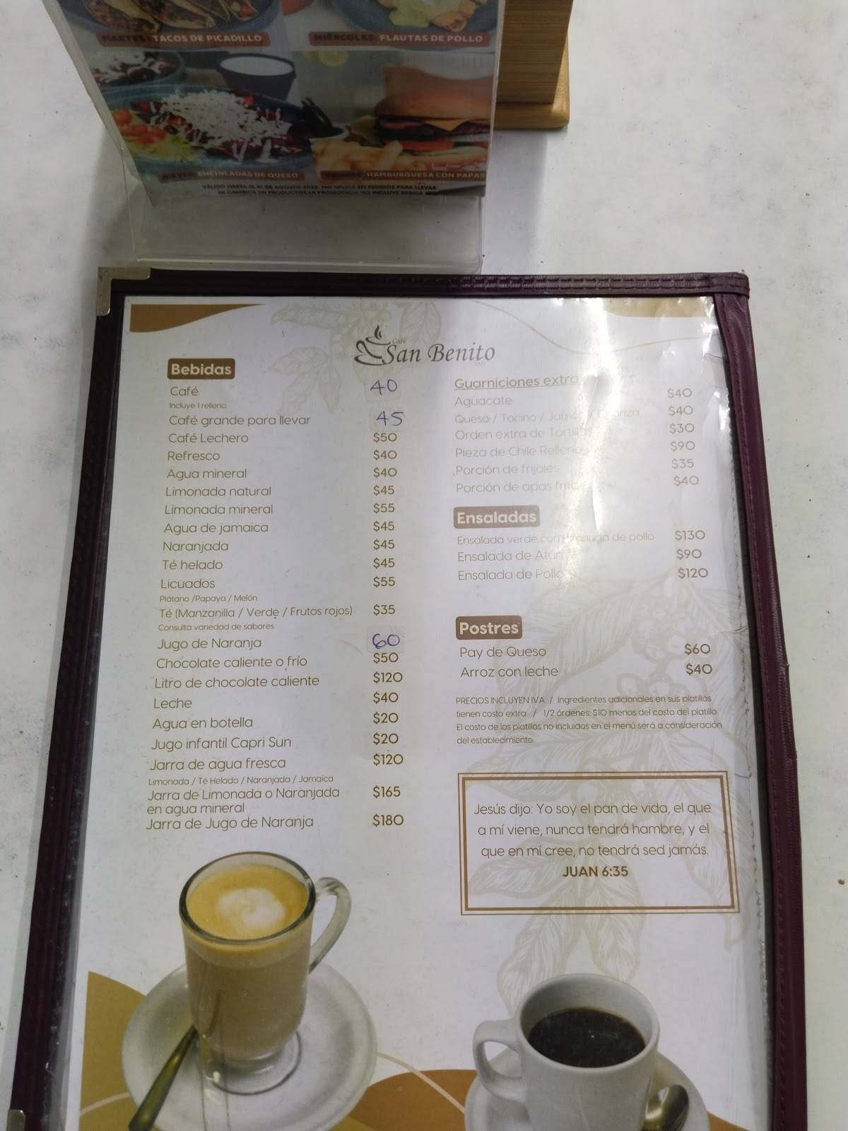 Carta de Cafe San Benito, Ciudad Río Bravo, Av Francisco I. Madero 717