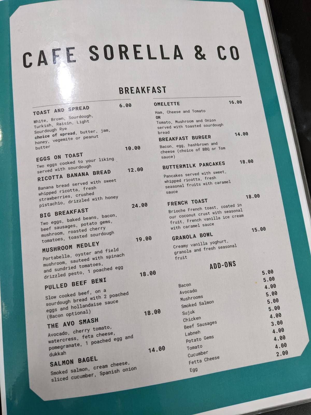 Menu at Cafe Sorella & Co, Merrylands
