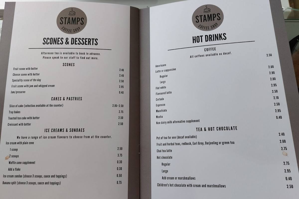 Menu at Stamps Coffee Shop cafe, Great Ayton