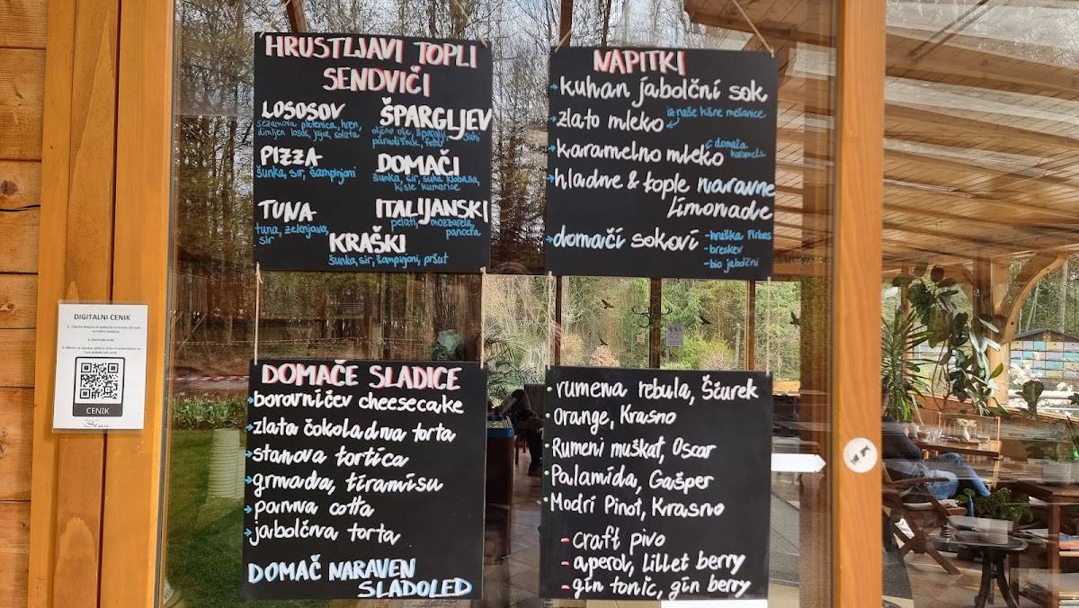 Menu at Stan cafe, Medvode