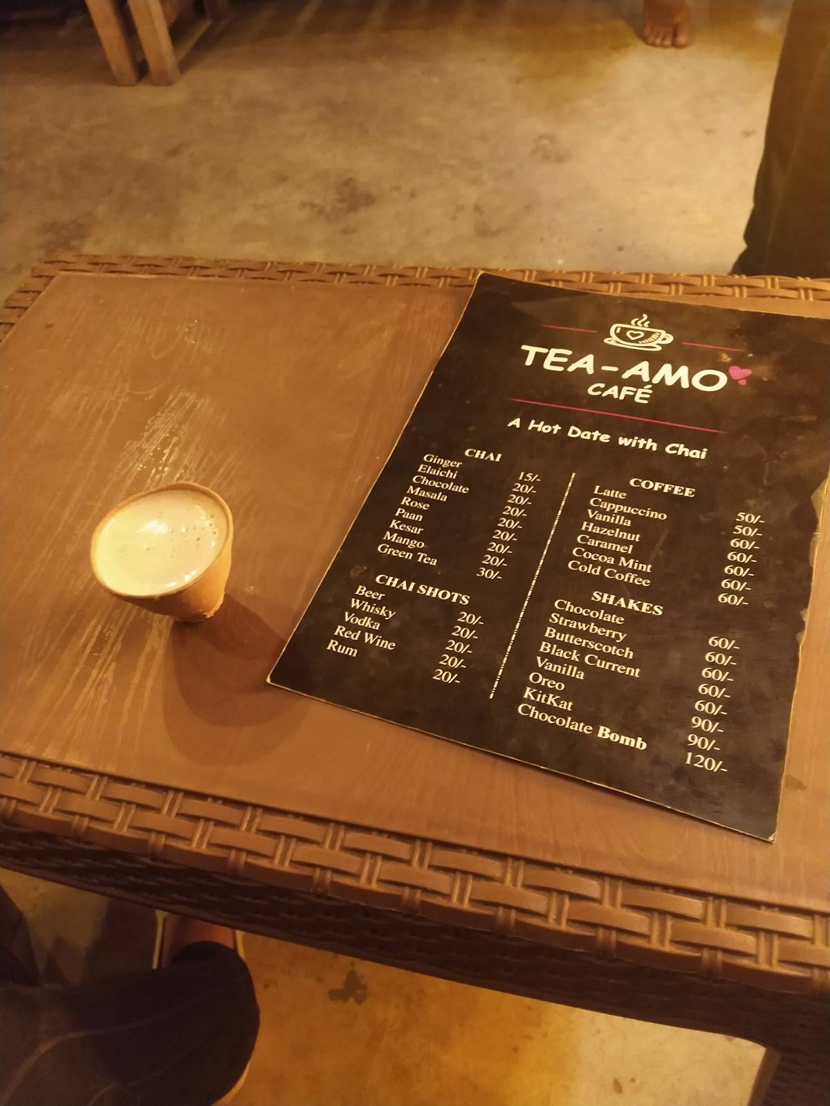 Menu at Tea-Amo Café, Kanpur