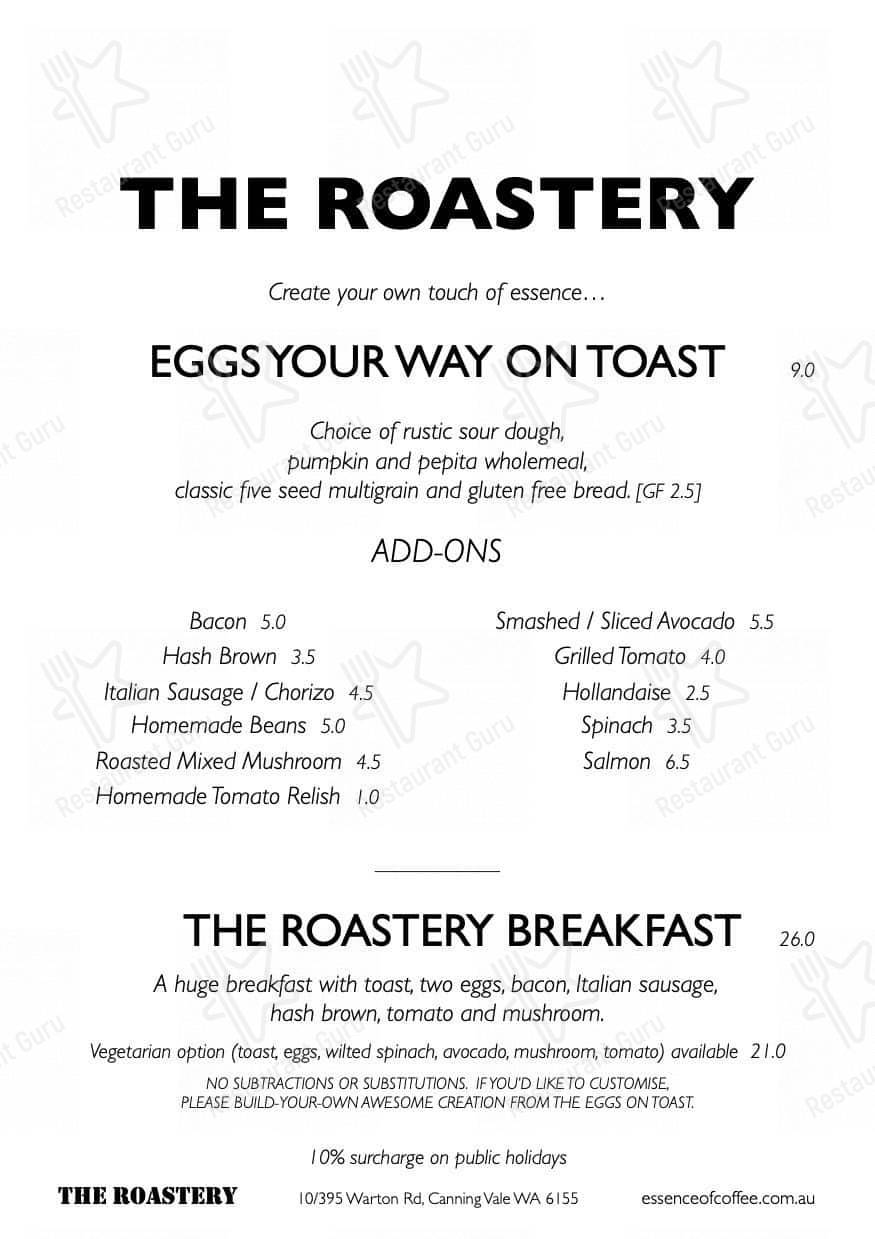 Menu at The Roastery cafe, Canning Vale, 10/395 Warton Rd