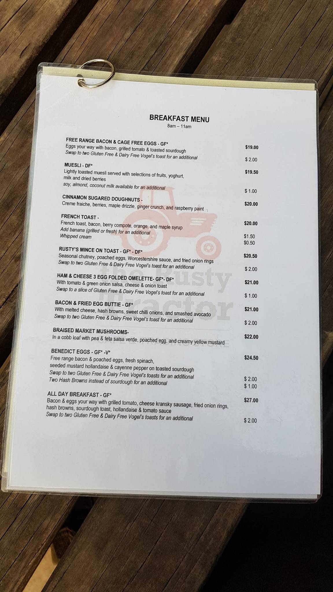 Menu at The Rusty Tractor Café & Trading Store cafe, Kerikeri