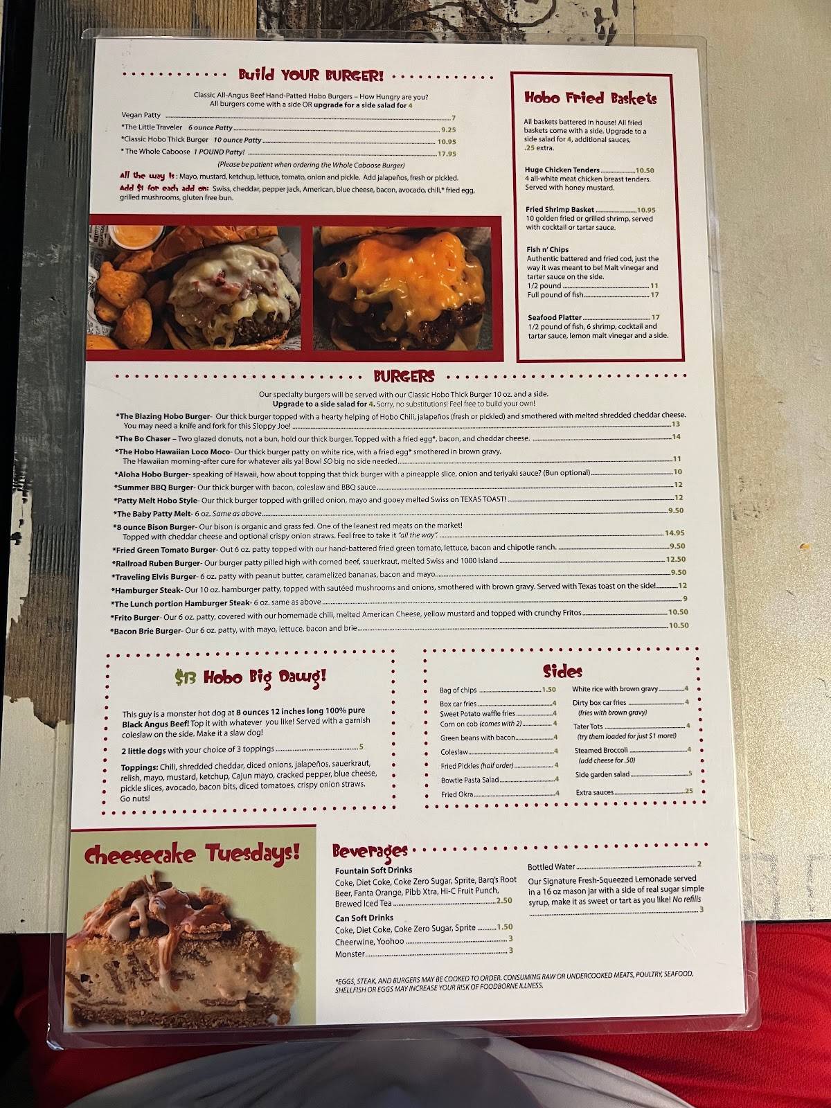 Menu at The Traveling Hobo Cafe, Watkinsville