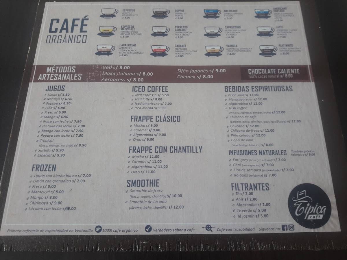 Carta de Típica Café, Ventanilla