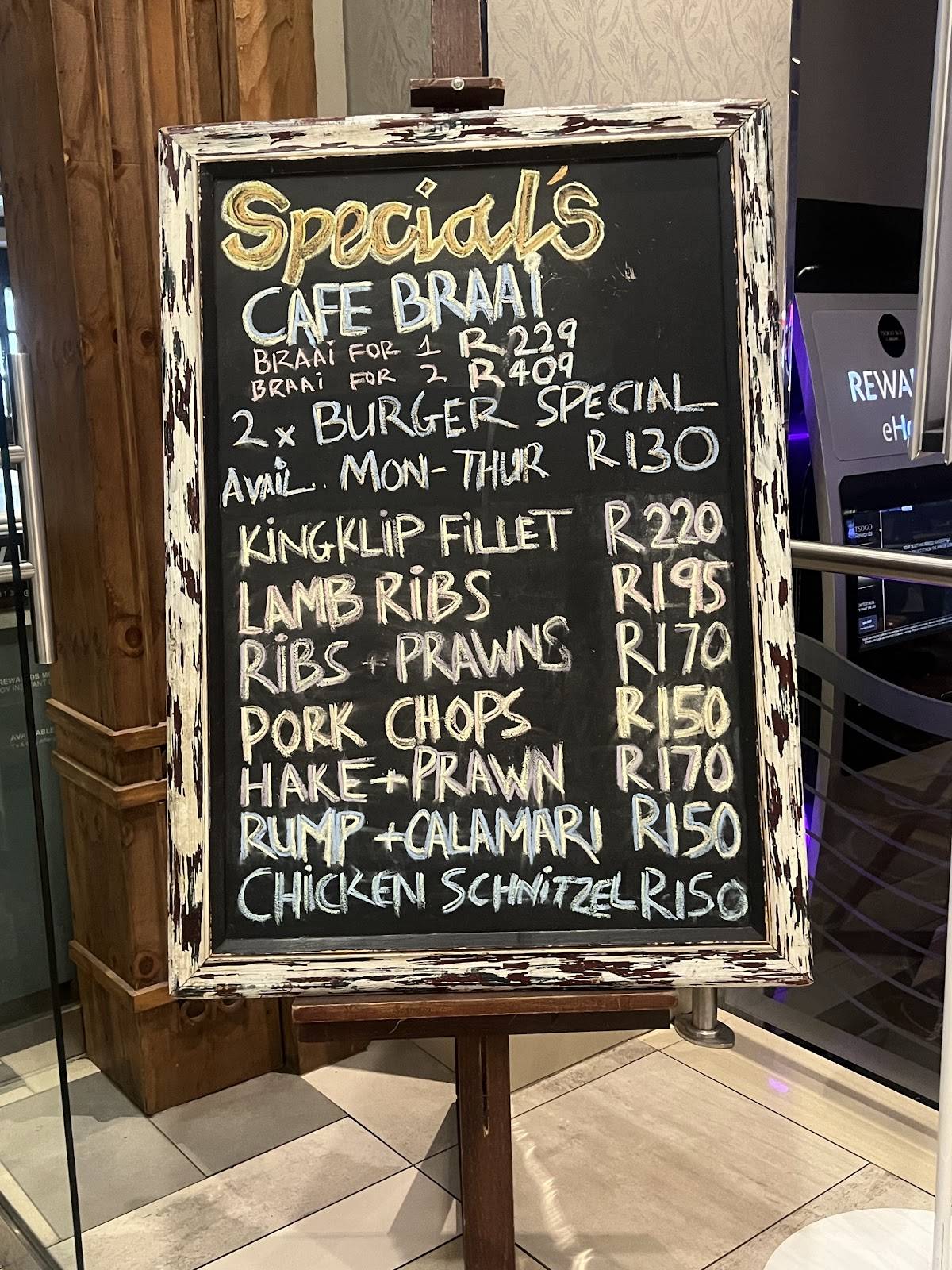 Menu at Café Vigour restaurant, Pietermaritzburg