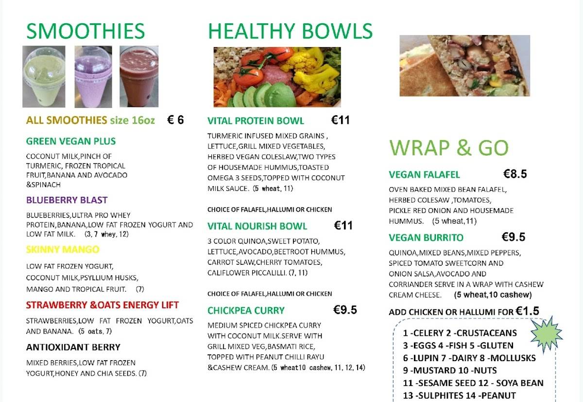 Menu at Vital Health Cafe, Wicklow