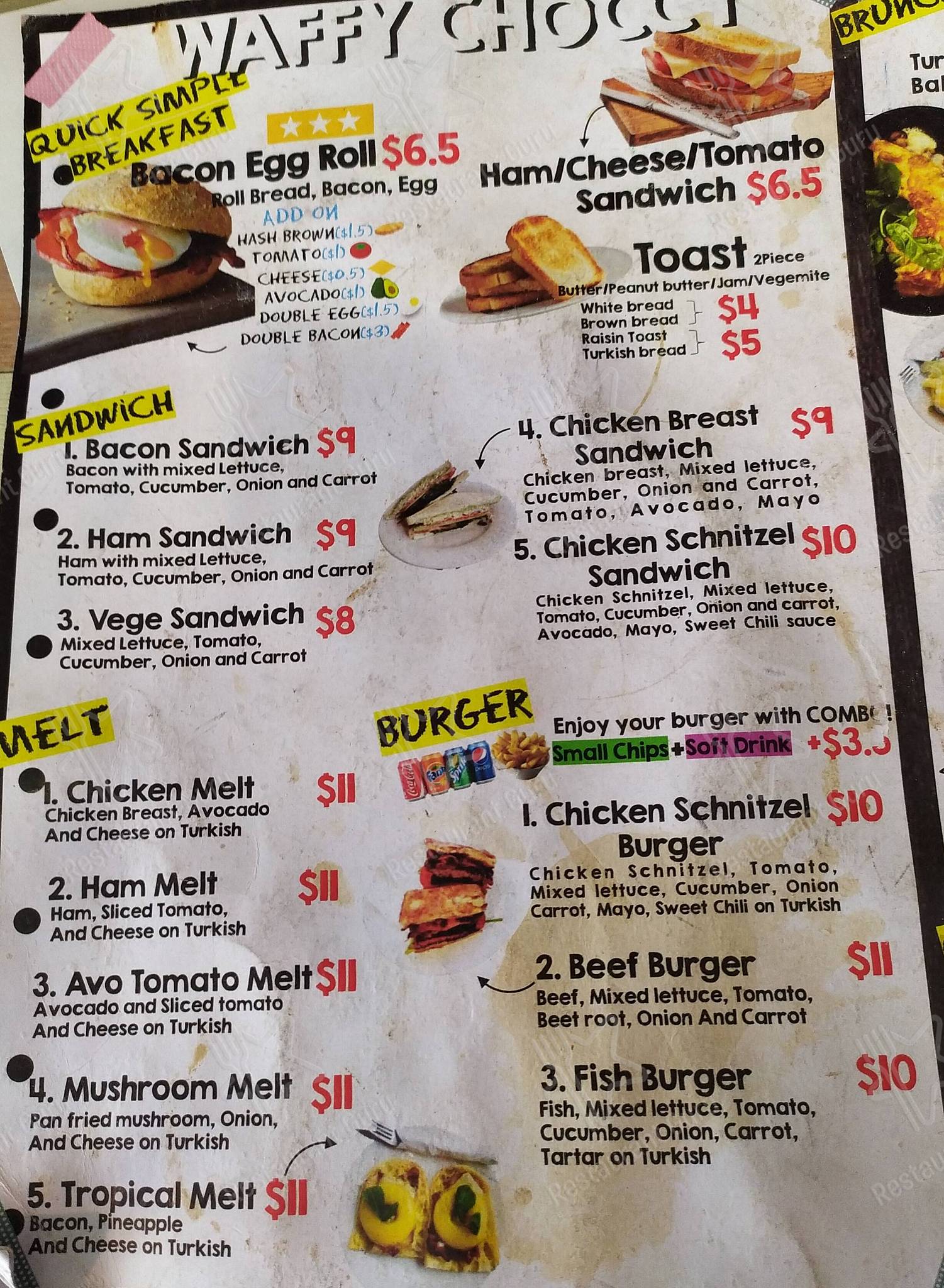 Menu at WAFFY CHOCCY cafe, Chatswood