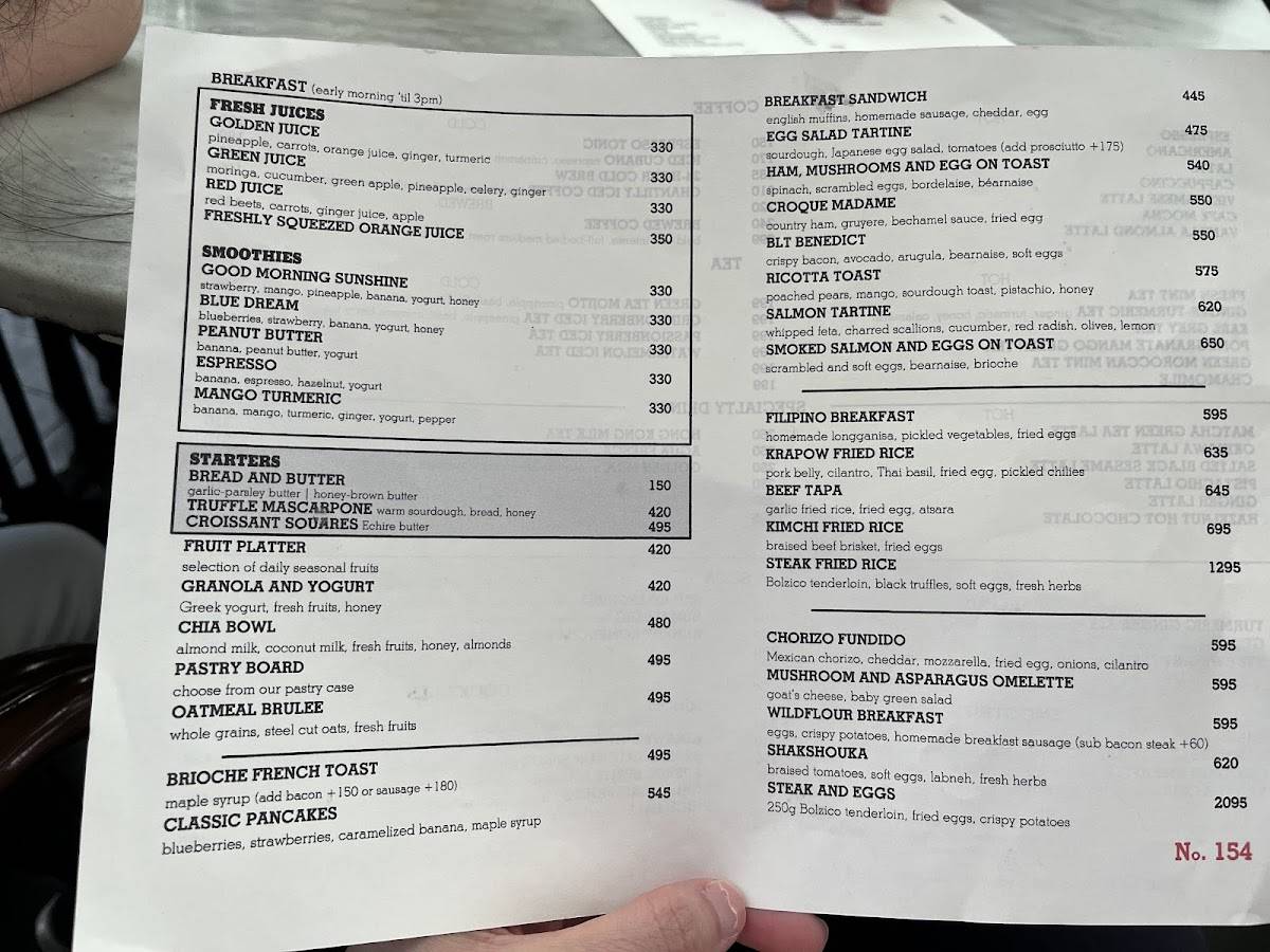 Menu at Wildflour Restaurant - BGC, Taguig, Ground Floor Six/NEO 4th Avenue