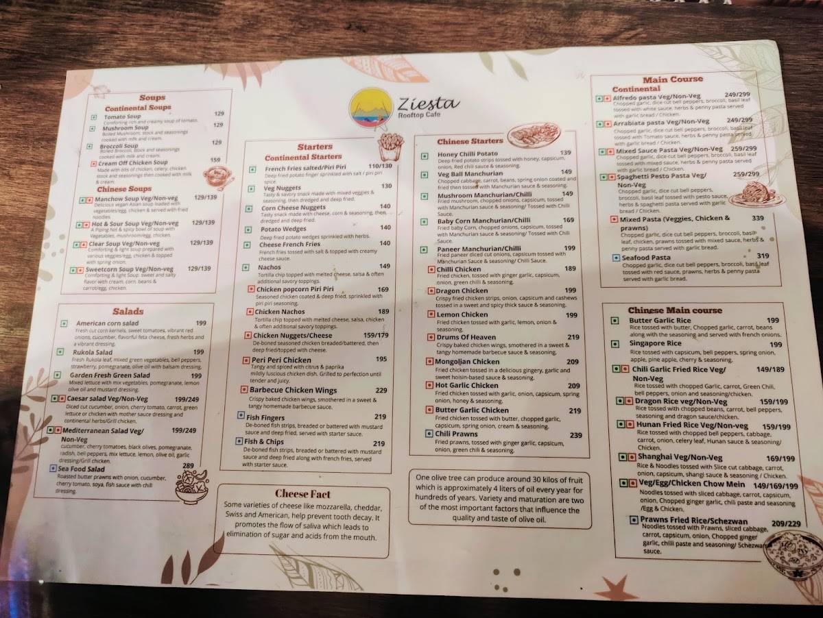 Menu at Ziesta Rooftop Cafe, Bengaluru
