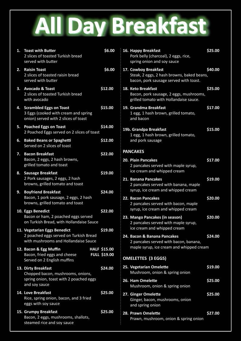 Menu at Cafe at Bayliss, Heritage Park