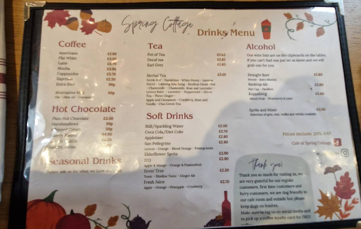Menu at Café at Spring Cottage cafe, Rivington