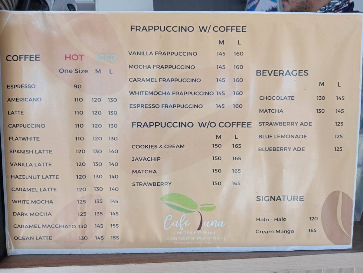 Menu at Cafetana, Bogo City