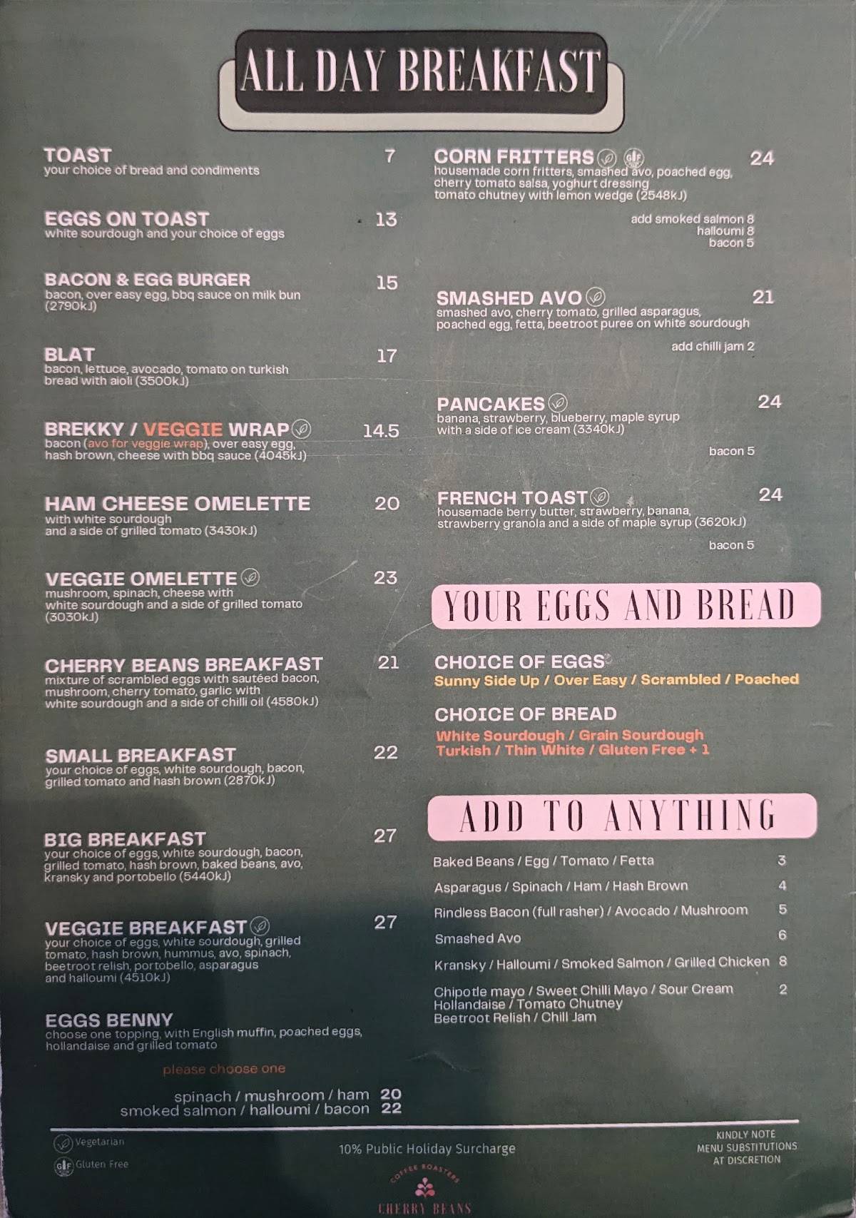 Menu at Caffe Cherry Beans - Rouse Hill restaurant, Rouse Hill, Rouse ...