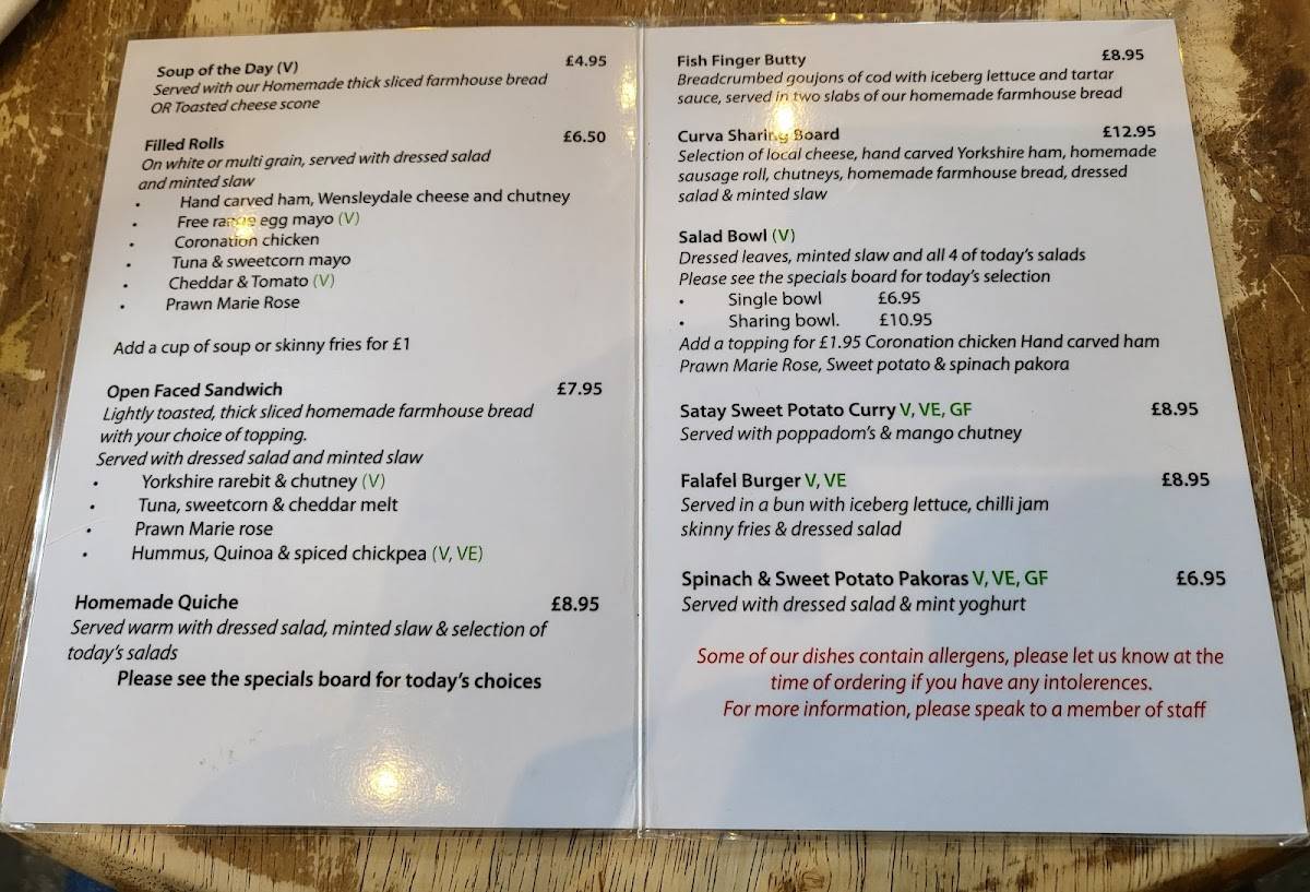 Menu at Caffè Curva cafe, Hawes