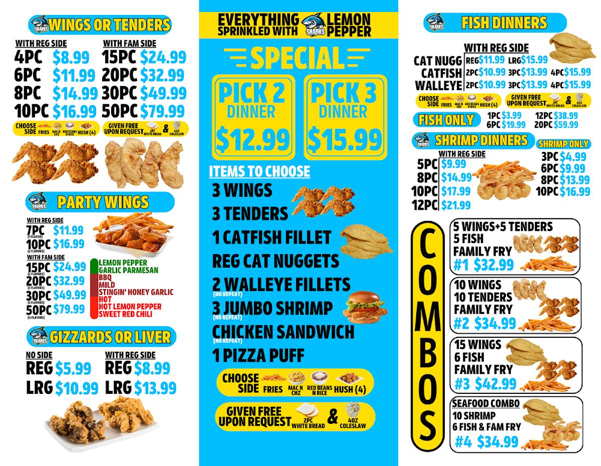 Menu at Cajun Crab & Sharks Fish & Chicken (West Grand) restaurant, Decatur