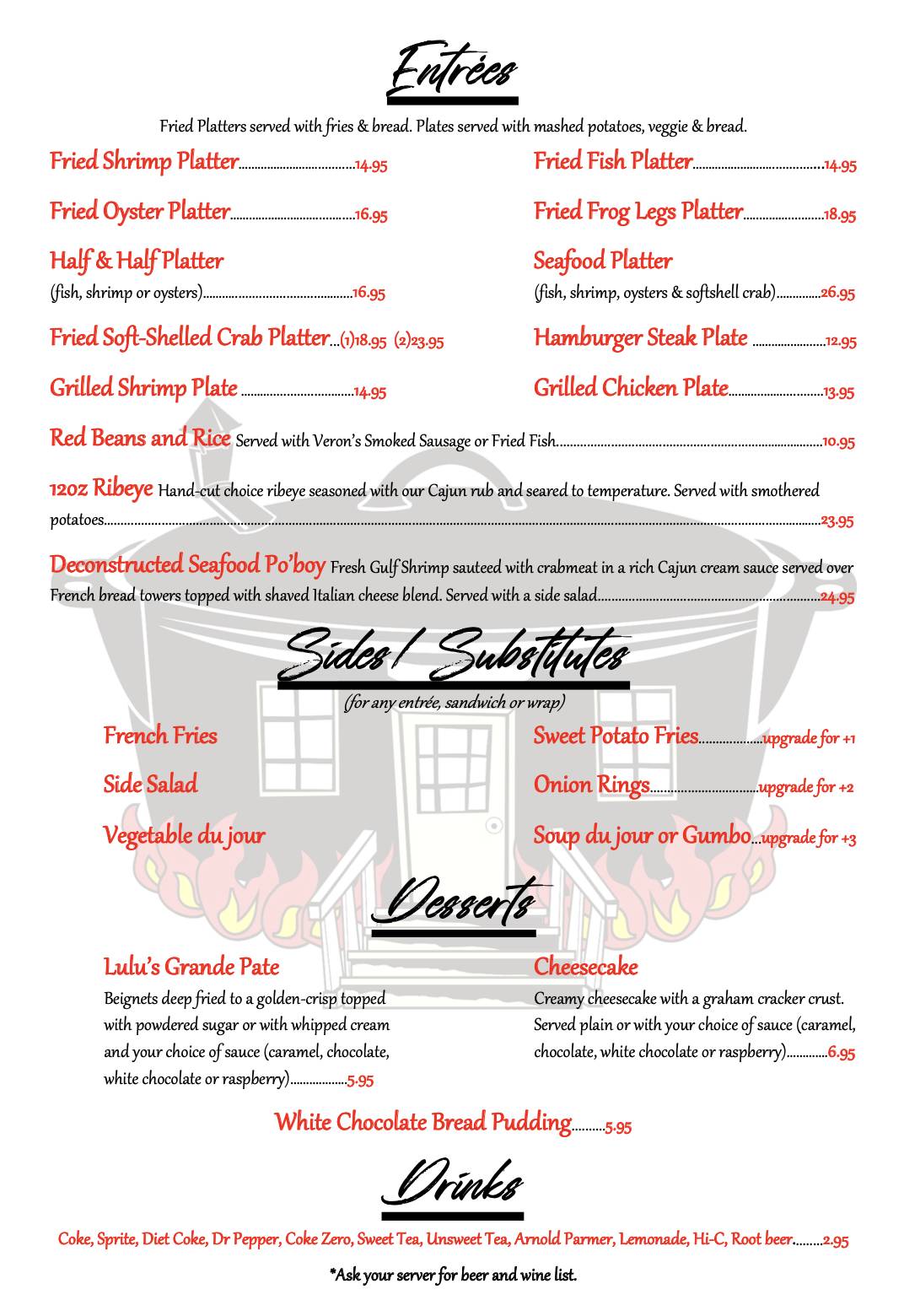 Menu at Cajun Grill & Catering restaurant, LaPlace