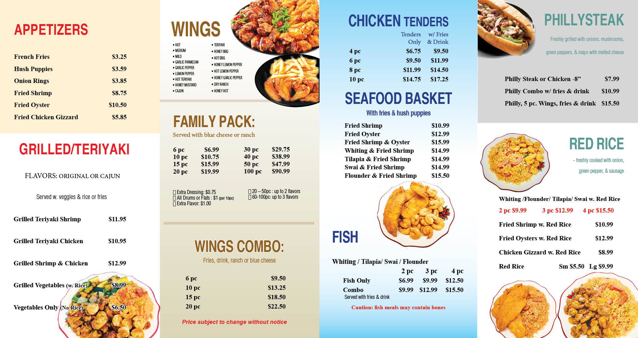 Menu at Cajun Seafood & Wings restaurant, Orangeburg