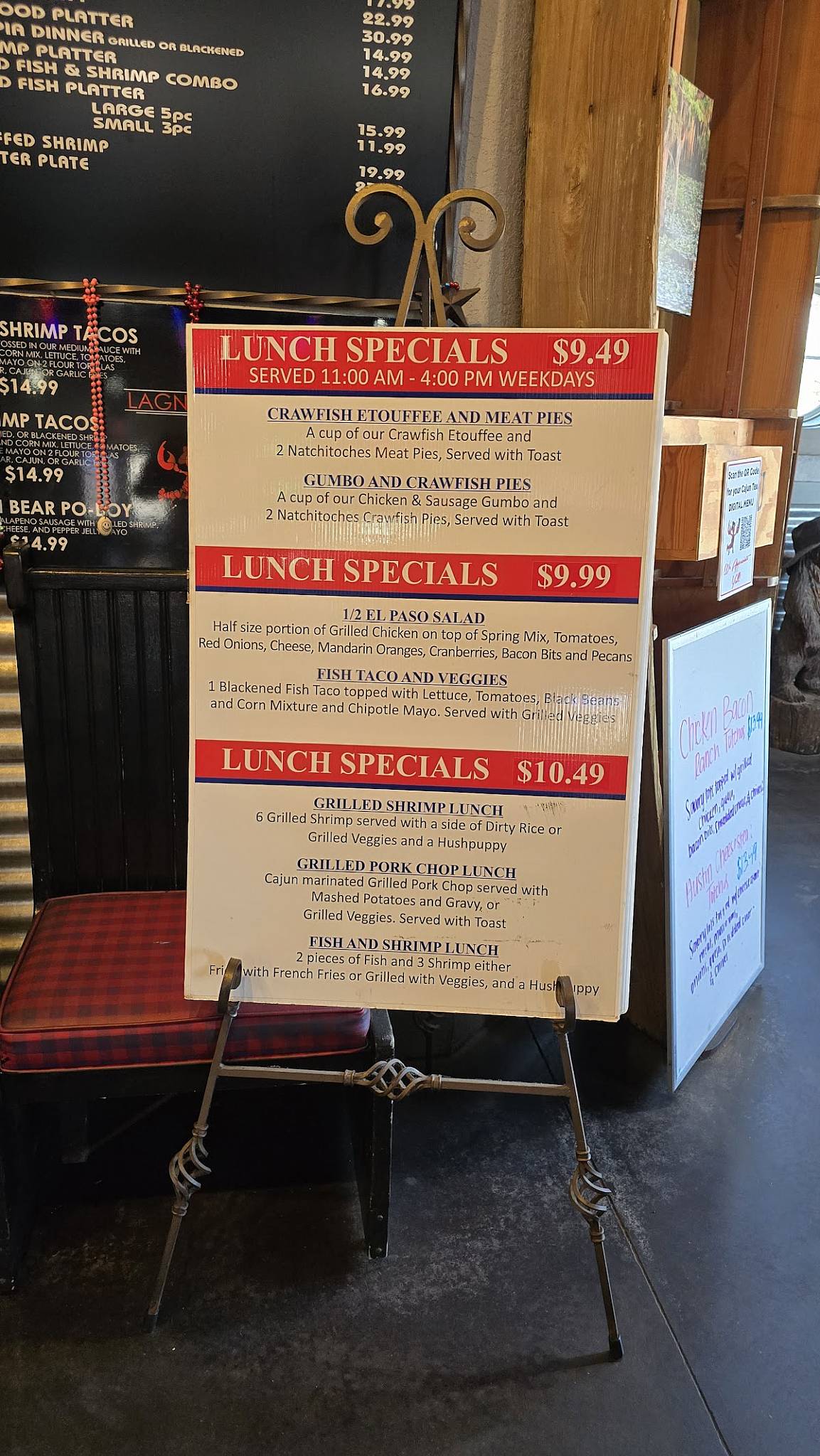 Menu at Cajun Tex Marshall restaurant, Marshall, 104 W Grand Ave