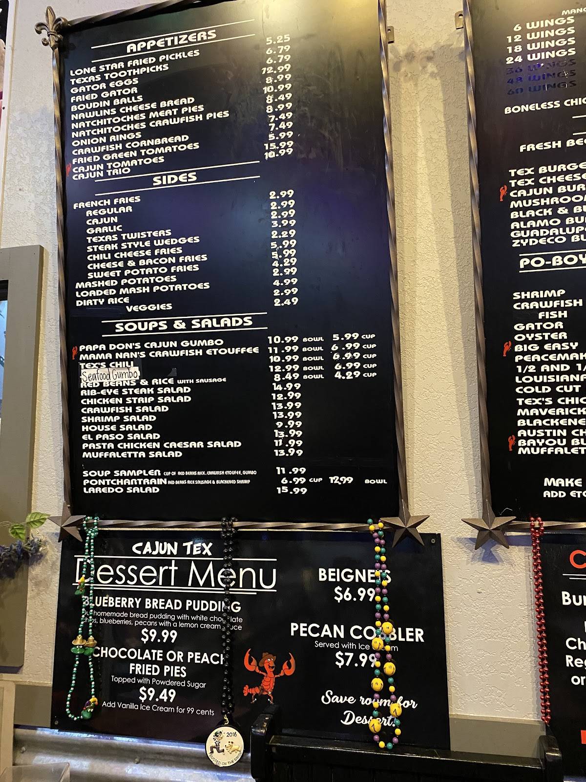 Menu at Cajun Tex Marshall restaurant, Marshall, 104 W Grand Ave