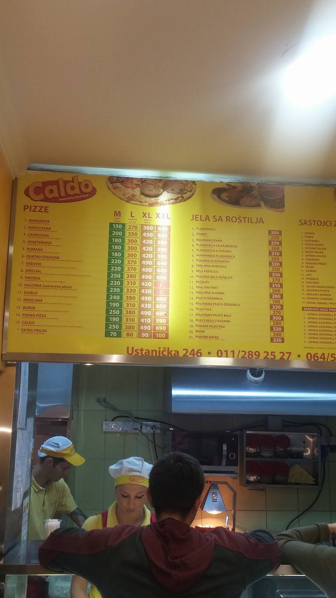 Menu at Caldo restaurant, Belgrade, Ustanička 240 Г