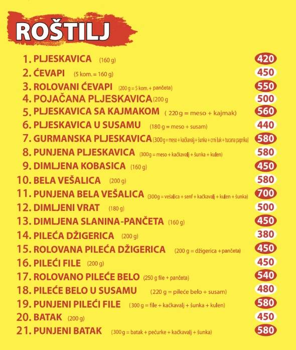 Menu at Caldo restaurant, Belgrade, Bulevar Zorana Đinđića 44a