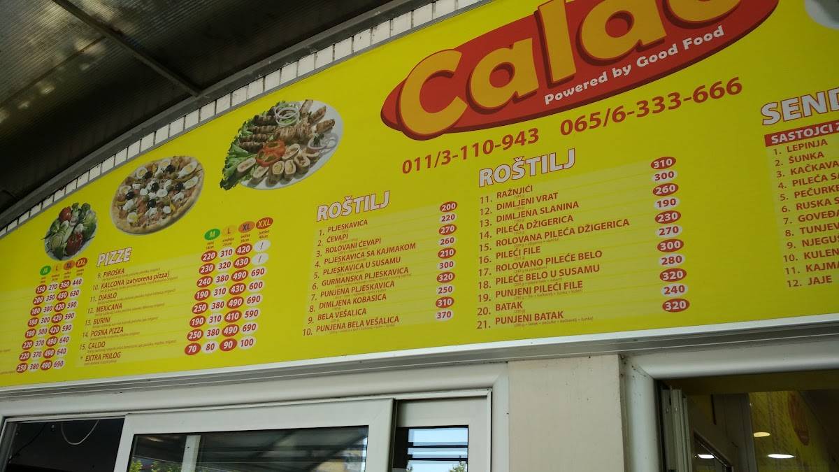 Menu at Caldo restaurant, Belgrade, Bulevar Zorana Đinđića 44a
