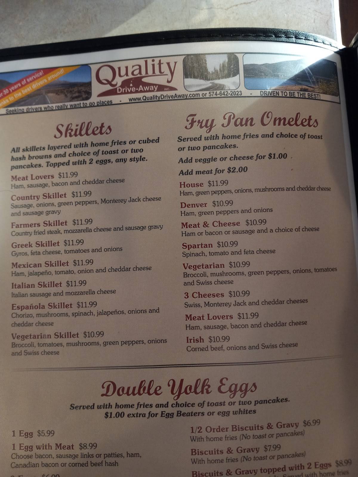 Menu at Callahan's Restaurant, Elkhart