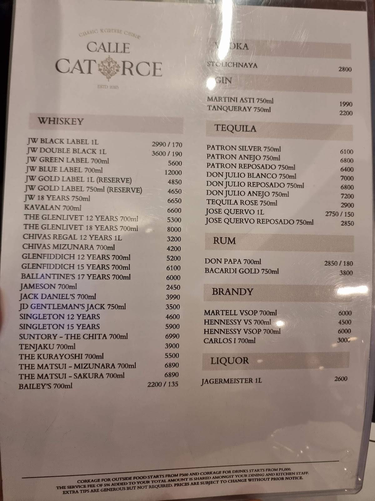 Menu at Calle Catorce Bacolod restaurant, Bacolod