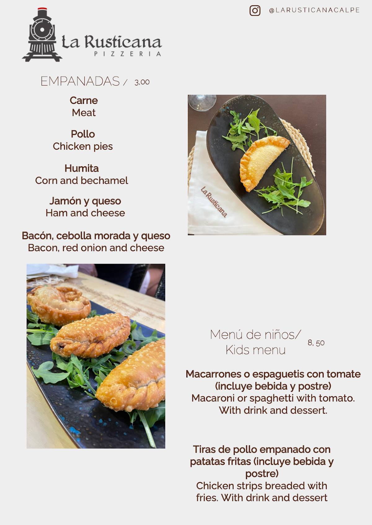 Menu at Pizzeria La Rusticana, Calp