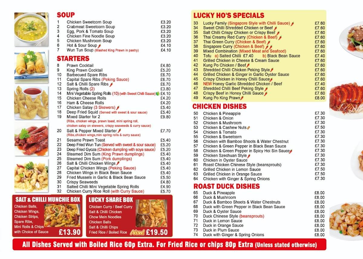 Menu at Lucky Ho fast food, Falkirk