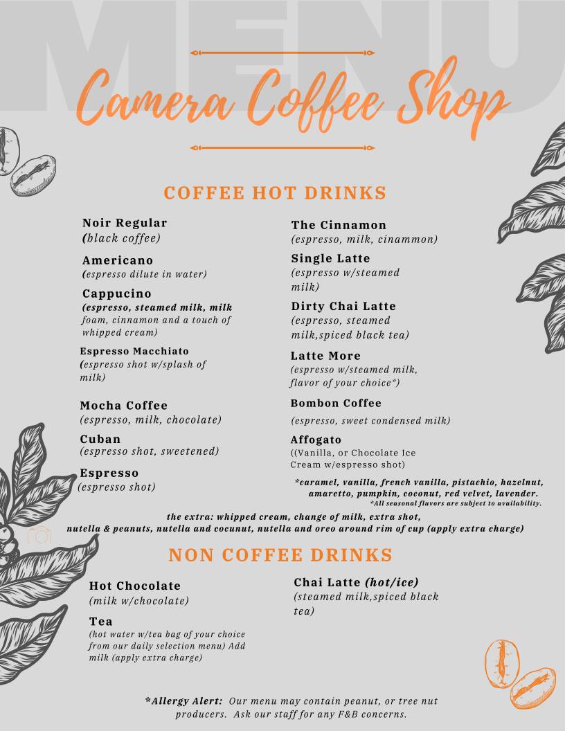 Menu at Camera Coffee Shop, Winter Haven